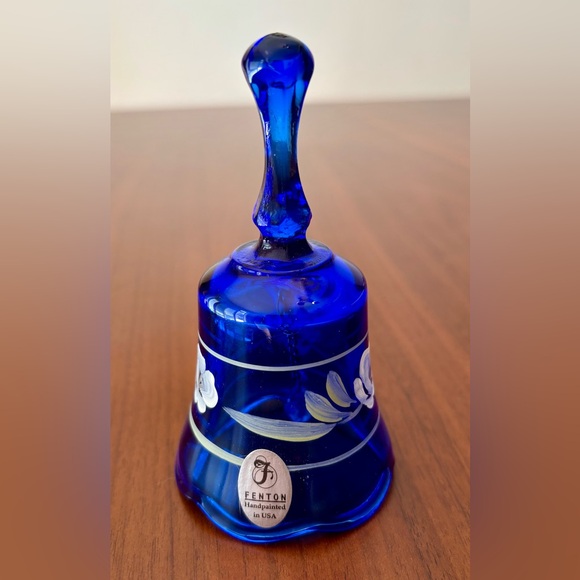 Art | Fenton Vintage Elegant Blue Glass Bell With Floral Design | Poshmark